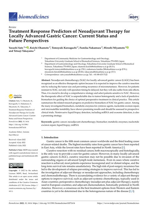 Pdf Treatment Response Predictors Of Neoadjuvant Therapy For Locally Advanced Gastric Cancer