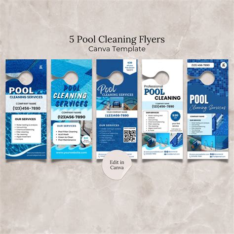 Pool Cleaning Services Flyer Bundle Canva Template Editable Swimming