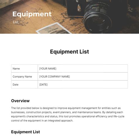 Free Equipment List Template To Edit Online
