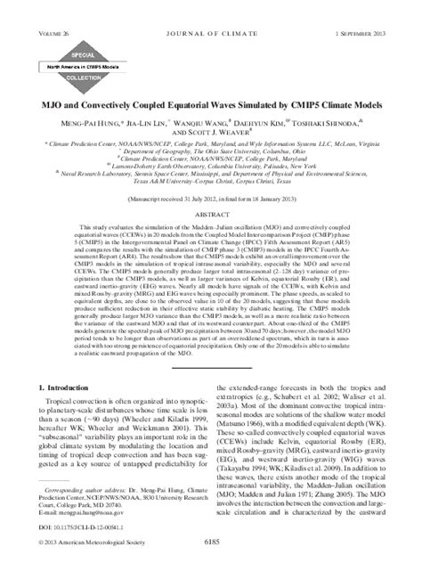 Pdf Mjo And Convectively Coupled Equatorial Waves Simulated By Cmip5