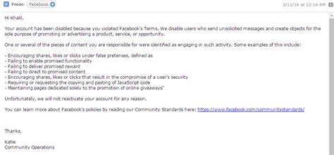 Disabled Facebook Account Facebook Error Policy