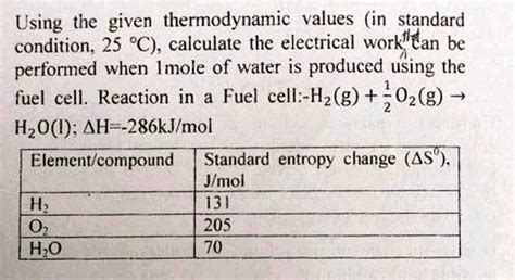Using The Given Thermodynamic Values In Standard Condition 25 °c