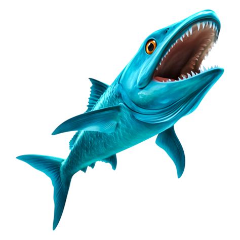 Vibrant Blue Fish With Sharp Teeth In Underwater Scene 57348183 Png