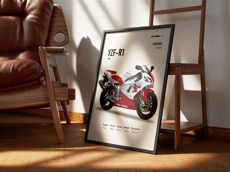 1998 Yamaha Yzf R1 Motorcycle Poster Iconic First Gen R1 Art