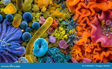 Magnified Microbial Cluster With Spike Proteins On Teal Background