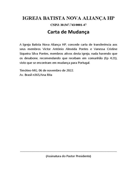 Carta De Mudança Pdf
