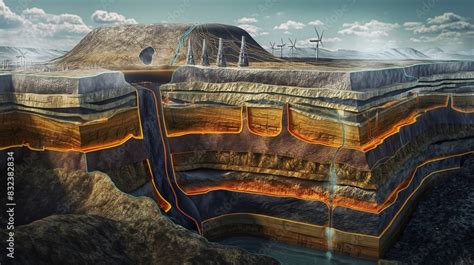 Zdjęcie Stock An Underground Cross Section Illustration Of Geothermal