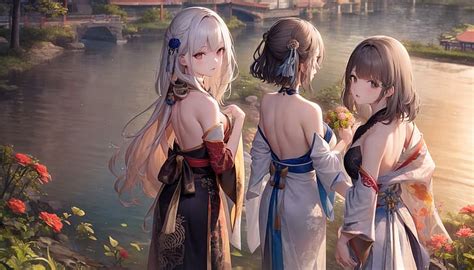 Ai Art Novel Ai Anime Girls Hanfu Chinese Clothing River Looking