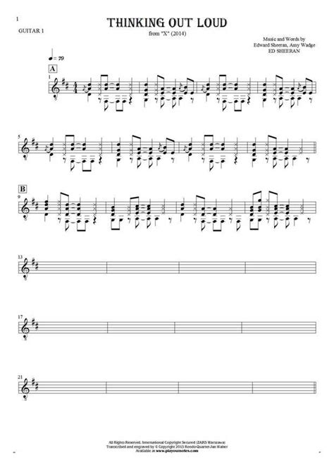 Thinking Out Loud Notes For Guitar Guitar 1 Part Playyournotes