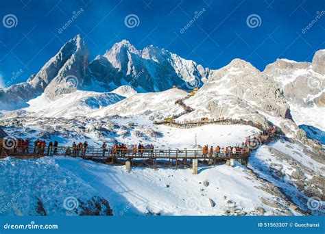 Groups Of Traveler On Jade Dragon Snow Mountain Editorial Photography