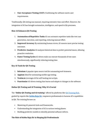 Achieve Excellence In QA With AI Training By Subba Raju Sir Docx