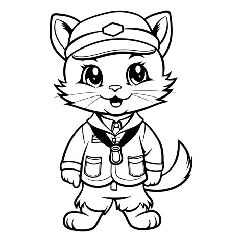 Gatinho De Desenho Animado Mascote De Escuteiro Vetor Premium
