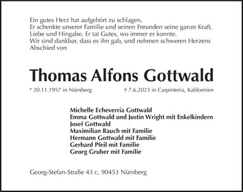 Traueranzeigen Von Thomas Alfons Gottwald N Land