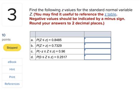 Solved Find The Following Z Values For The Standard Normal
