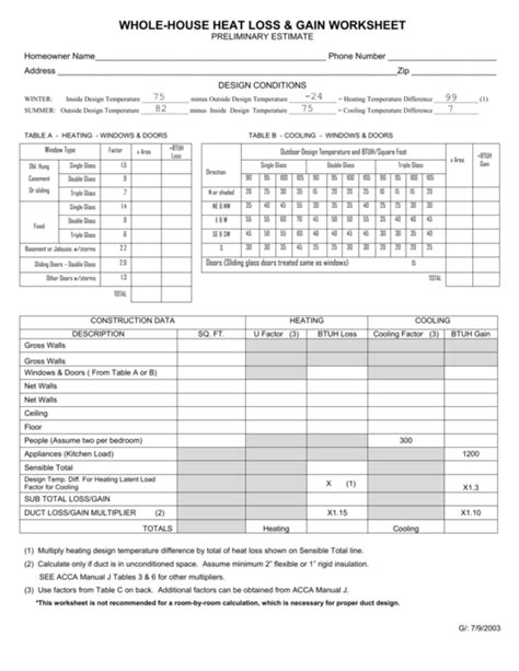 Building Heat Loss Calculation Spreadsheet Throughout Heat Loss