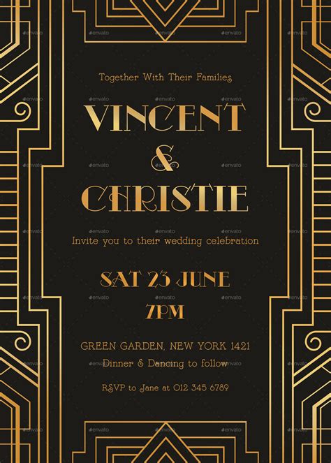 Art Deco Wedding Invitation Template
