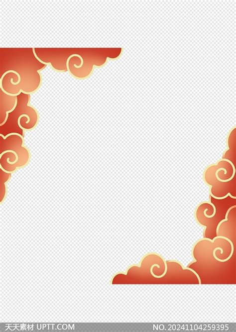 橙色金边中式祥云边框祥云角标元素 天天素材库图片素材