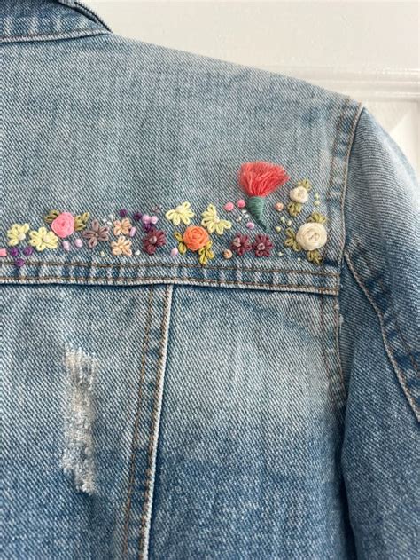 Hand Embroidered Up Cycled Denim Jacket Etsy Denim Jacket