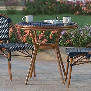 Emma Oliver Colmar Indooroutdoor Bistro Table Navy And White Woven Pe Rattan