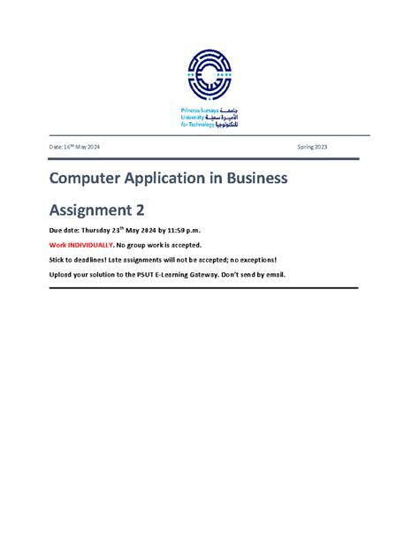 Assignment 2 Excel Instructions Compiter Science Date 16 Th May