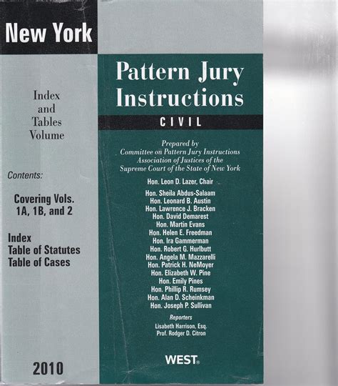 New York Pattern Jury Instructions Civil 2010 Index And Tables