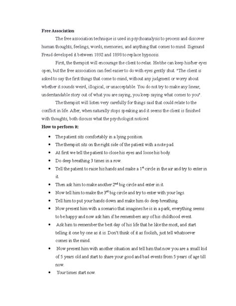 Free Association Full Note Free Association The Free Association