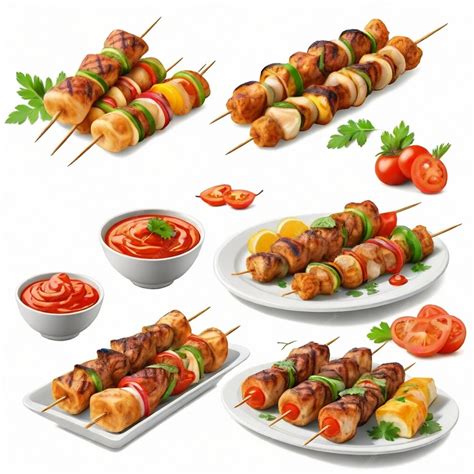 Shish Taouk Vector Set White Background Isolated A High Premium Ai