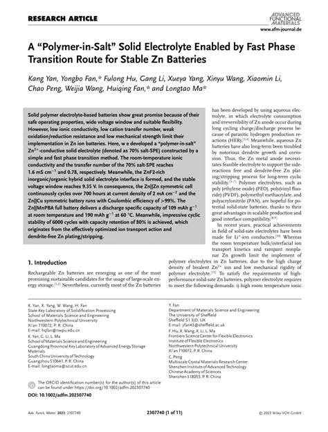 A “polymer‐in‐salt” Solid Electrolyte Enabled By Fast Phase Transition