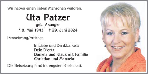 Traueranzeigen Von Uta Patzer Augsburger Allgemeine Zeitung