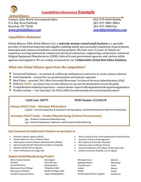 Template For Capability Statement Br