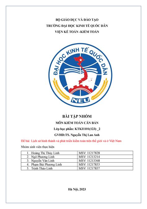 Bài tập nhóm KTCB final lịch sử kiểm toán BỘ GIÁO DỤC VÀ ĐÀO TẠO TRƯỜNG ĐẠI HỌC KINH TẾ QUỐC