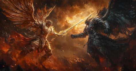 Epic Angel Vs Demon Battle In Fiery Skyxa Premium Ai Generated Image
