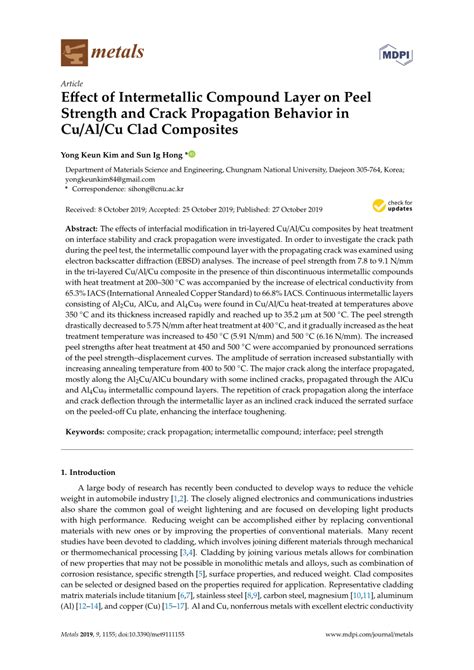 Pdf Effect Of Intermetallic Compound Layer On Peel Strength And Crack