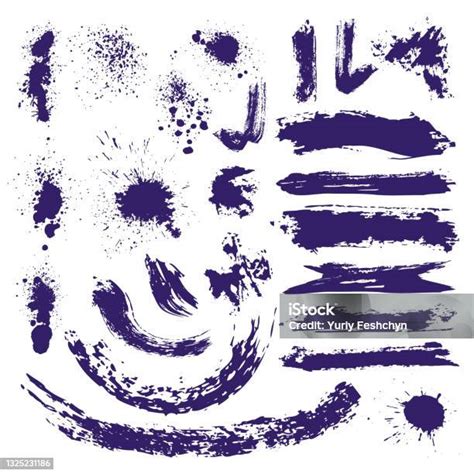 잉크 페인트 브러시 스플래시 브러시 스트로크 및 얼룩 컬렉션 흰색 배경에 그런지 디자인 스타일을위한 추상 고립 된 유체 예술 요소 벡터 크리에이티브 템플릿 기호 개체 그룹에