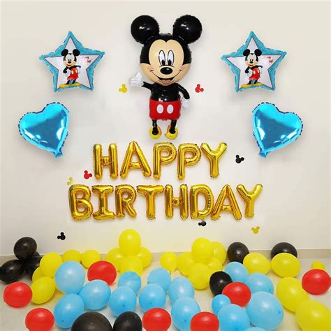 Mickey Theme Birthday Decoration With Blue Red Yellow Black Balloon One In A Million