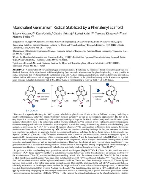 Pdf Monovalent Germanium Radical Stabilized By A Phenalenyl Scaffold