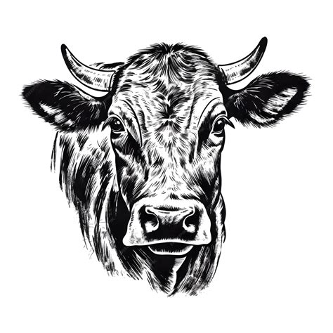 A Black And White Drawing Of A Cows Head Premium Ai Generated Image