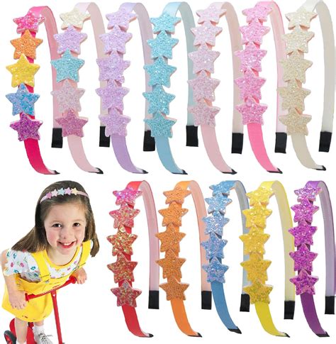 Xima 12pcs Star Girls Headbands Bling Glitter Rainbow Star