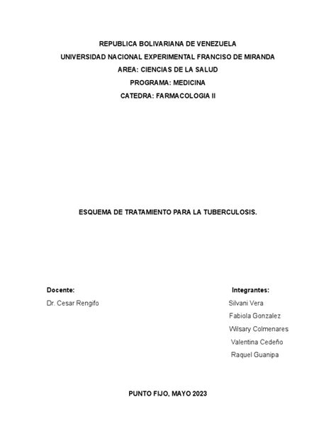 Esquema De Tratamiento Para La Tuberculosis Descargar Gratis Pdf