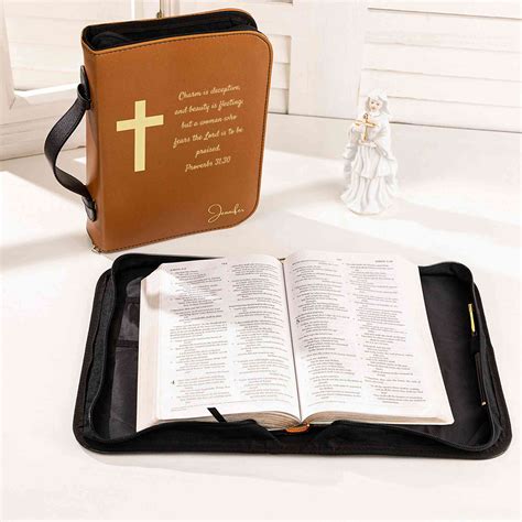 Personalized Name Engraved Leather Bible Cover Custom Book Bible Case
