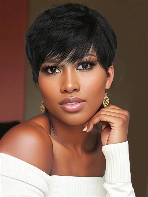 Synthetic Hair Pixie Cut With Bangs Natural Black Color For Women Non Lace Beginner Friendly
