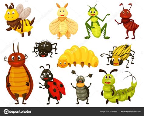 Cute Cartoon Bug Icon Set On White Background Stock Vector By