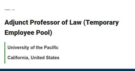 Adjunct Professor Of Law Temporary Employee Pool Job With University