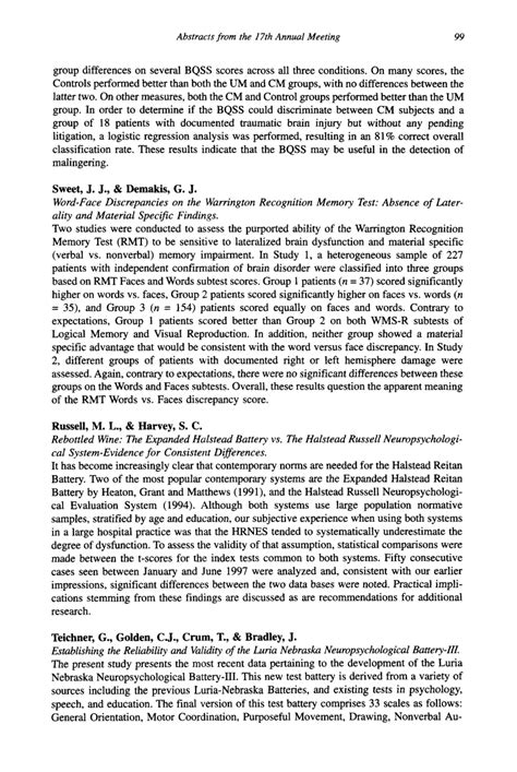 Pdf Word Face Discrepancies On The Warrington Recognition Memory Test Absence Of Laterality