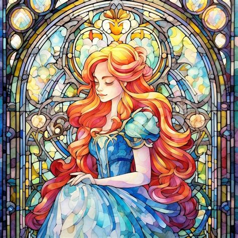 Premium Photo A Stained Glass Window With The Princess Ariel In The