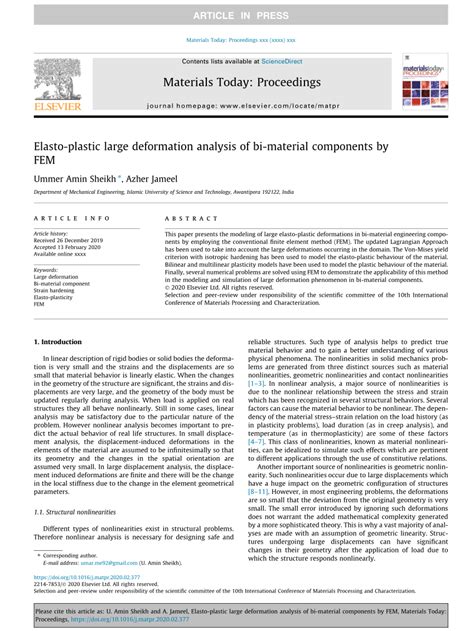 Pdf Elasto Plastic Large Deformation Analysis Of Bi Material