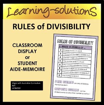 DIVISIBILITY RULES With PRIME And COMPOSITE Definitions By Learning Solutions
