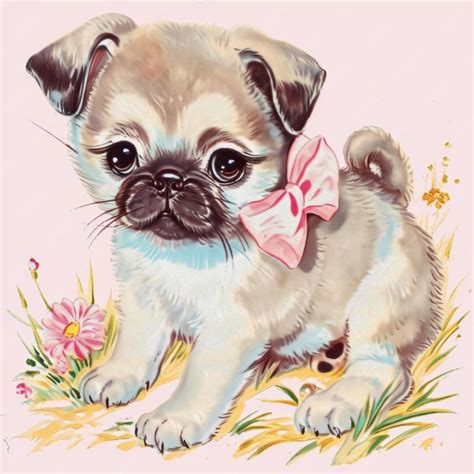 Cute Pug Cub With Big Eyes Wearing A Pink Bowtie On A Pink Background