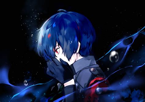 Safebooru 1boy Arm Up Armband Black Gloves Black Jacket Blue Hair