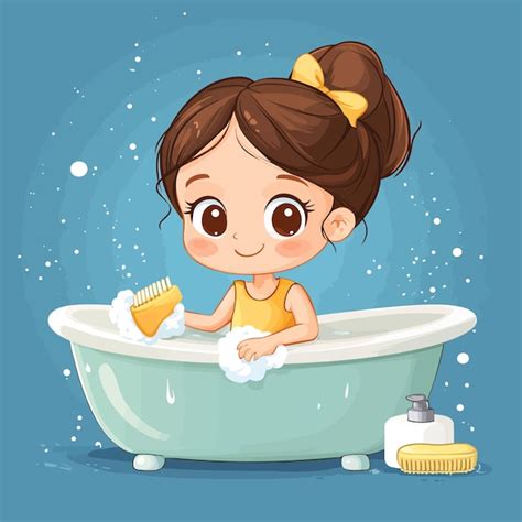 A Picture Of A Girl In A Bath With A Sponge And A Brush Premium Ai